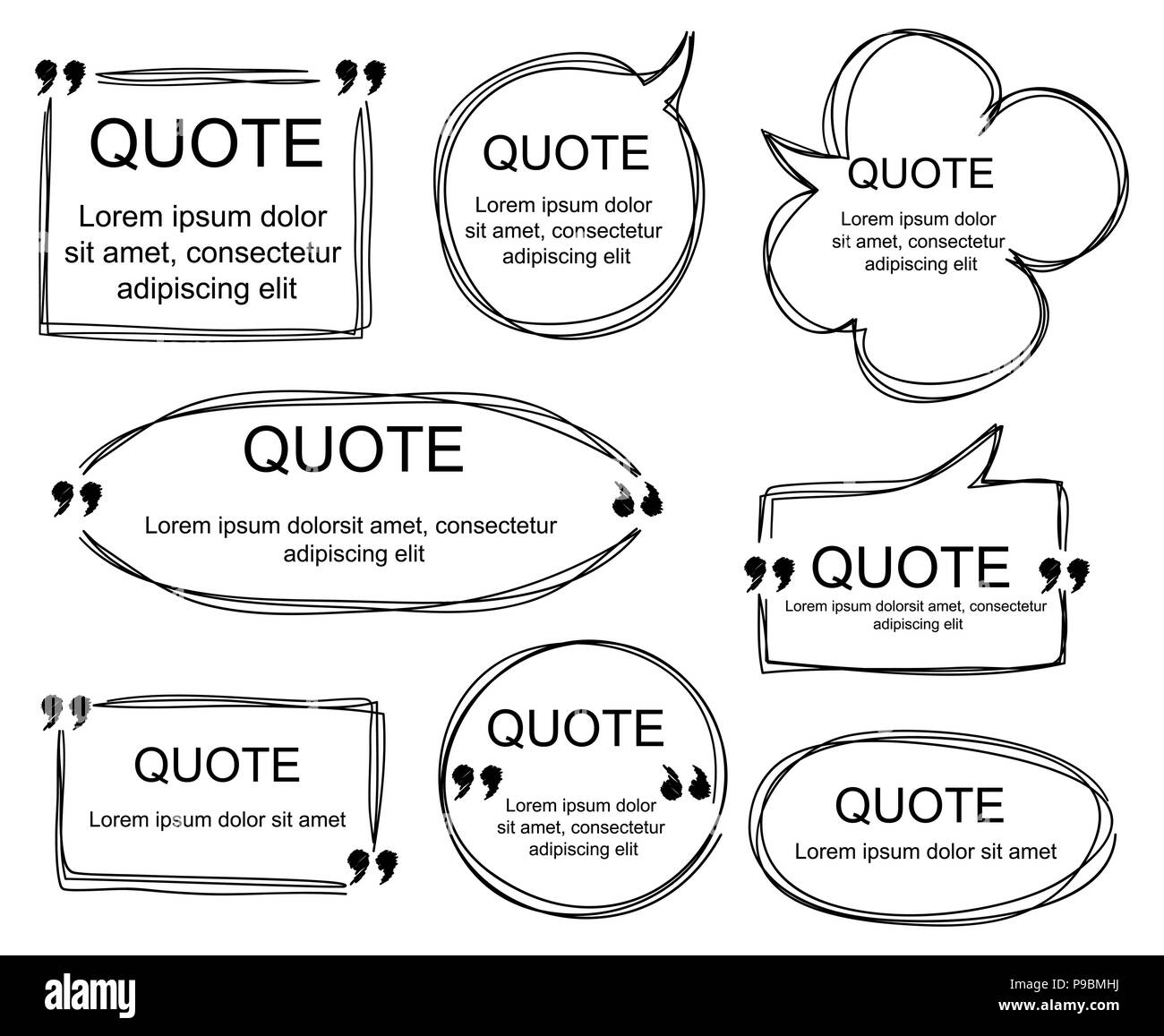 Vector collection of scribbled comic speech bubbles with hand drawn ...