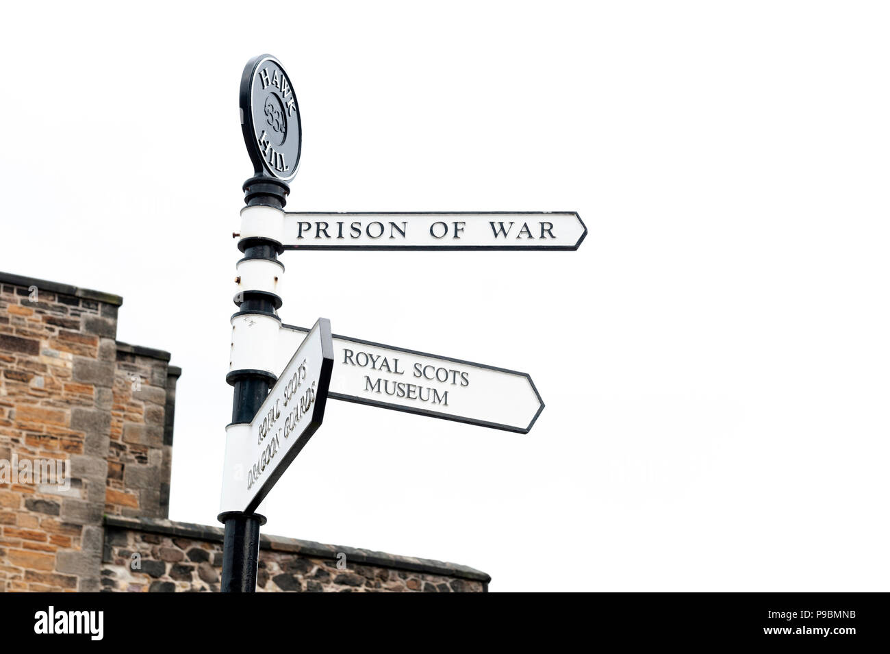 Direction signpost inside Edinburgh Castle, popular tourist attraction ...