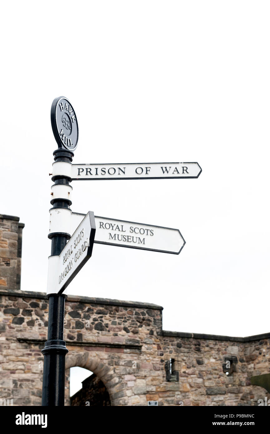 Direction signpost inside Edinburgh Castle, popular tourist attraction ...