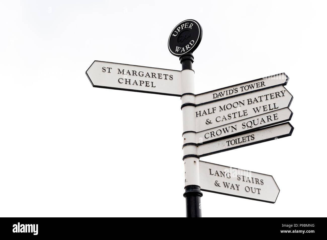 Direction signpost inside Edinburgh Castle, popular tourist attraction ...