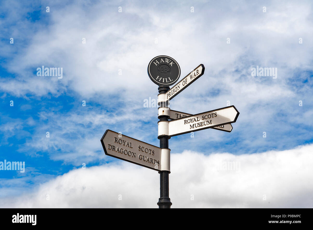 Direction signpost inside Edinburgh Castle, popular tourist attraction ...