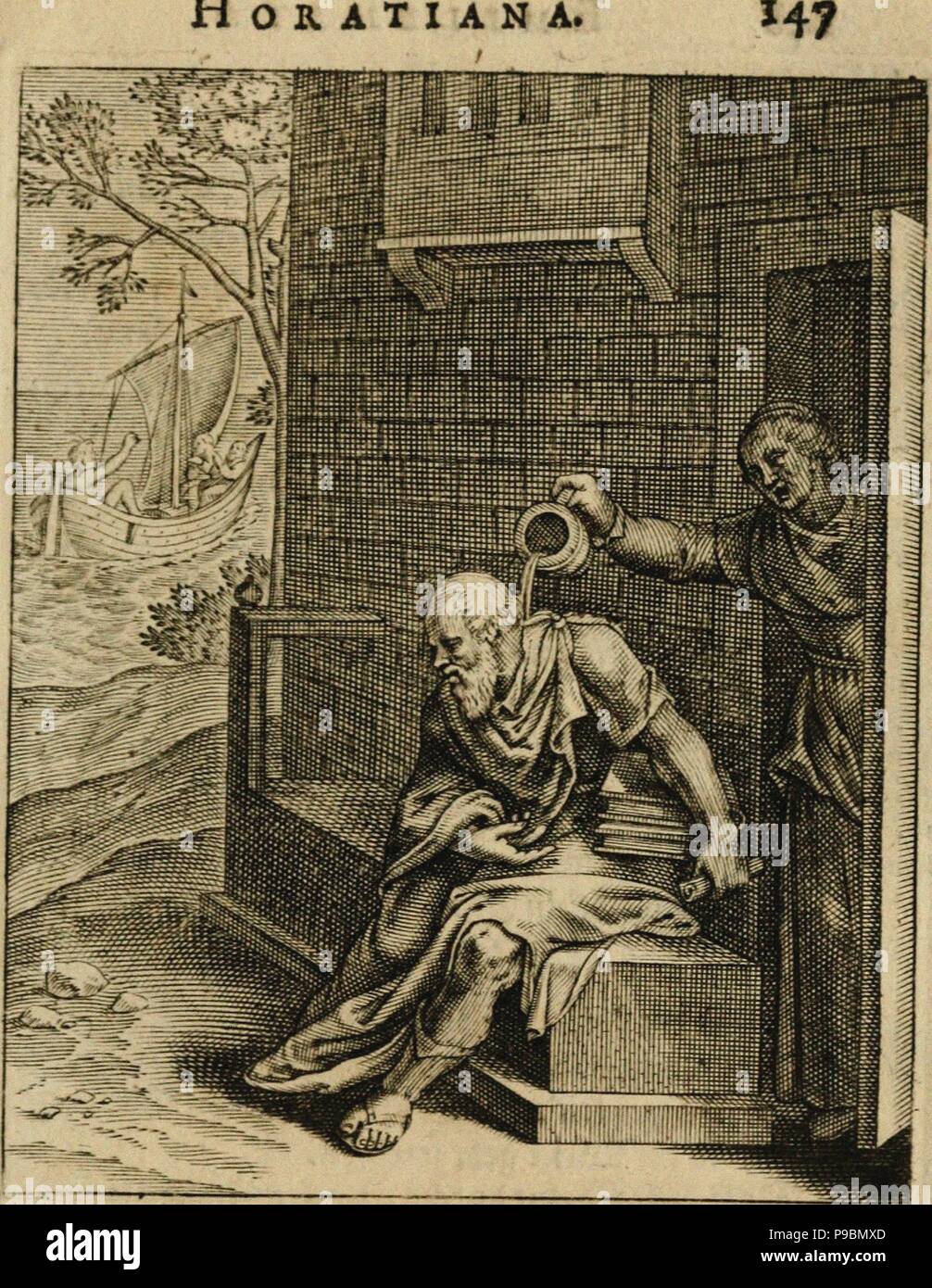 Xanthippe emptying a chamber pot over Socrates. (From Emblemata ...