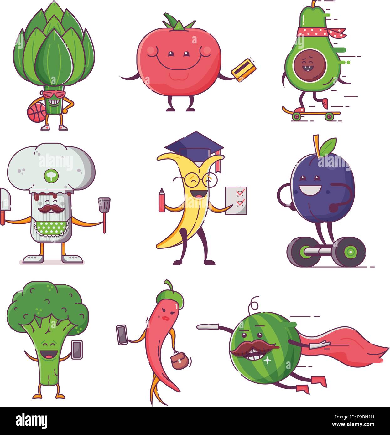 Quirky Fruit and Vegetable Characters Stock Vector Image & Art - Alamy