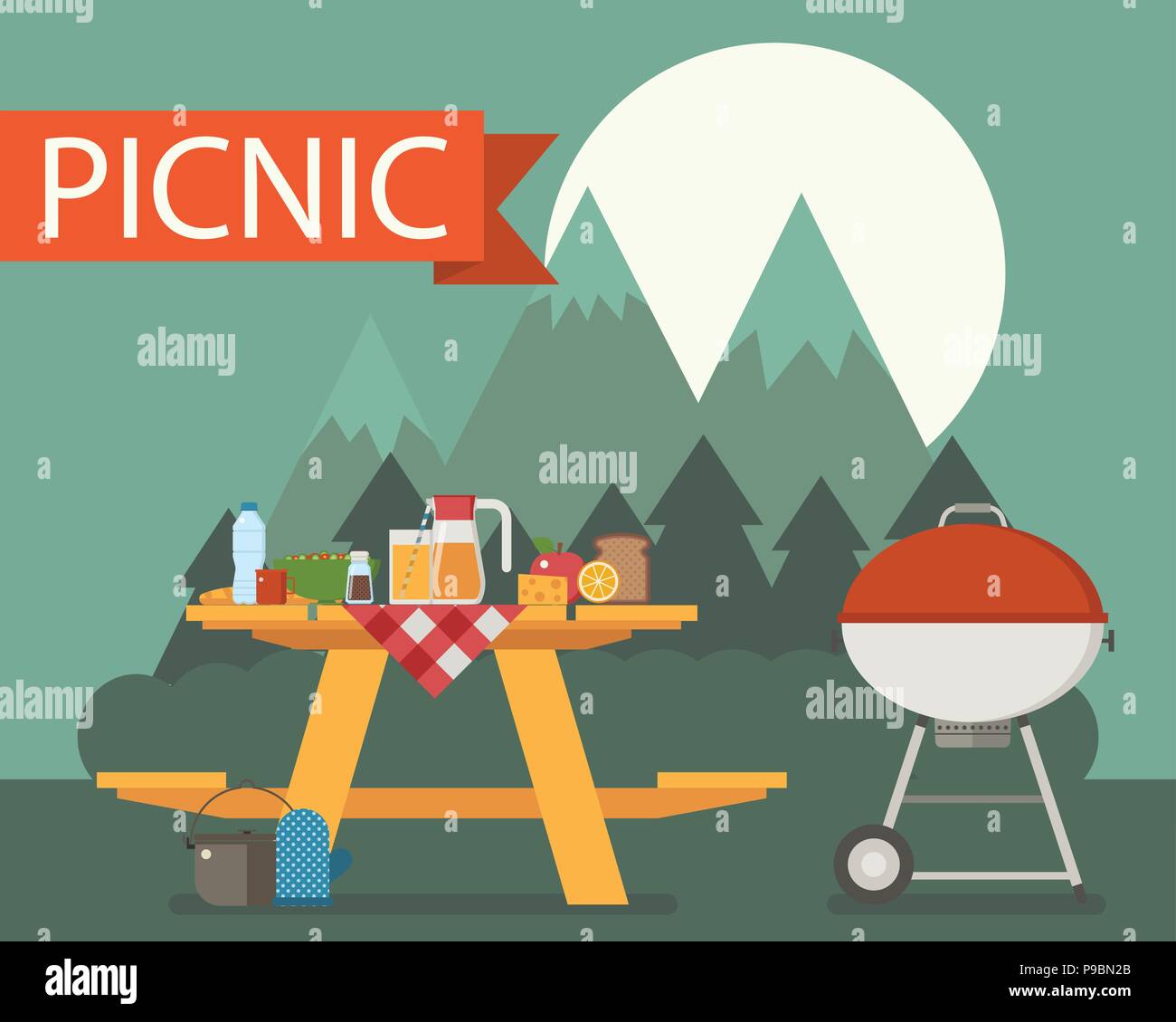 Illustration cartoon wooden picnic table hi-res stock photography and ...
