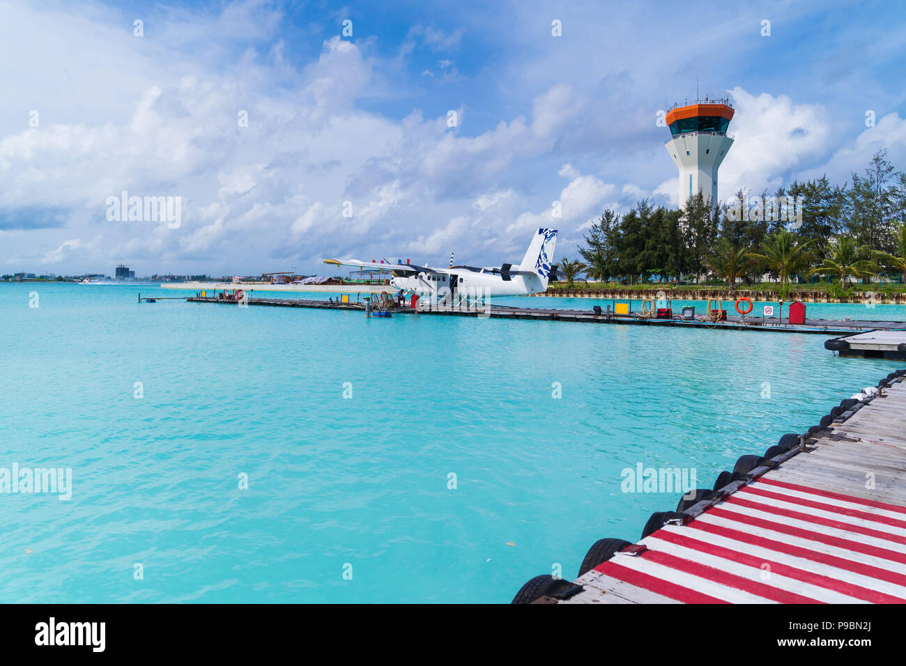 Airplane port on sea ocean background, at maldives Stock Photo - Alamy