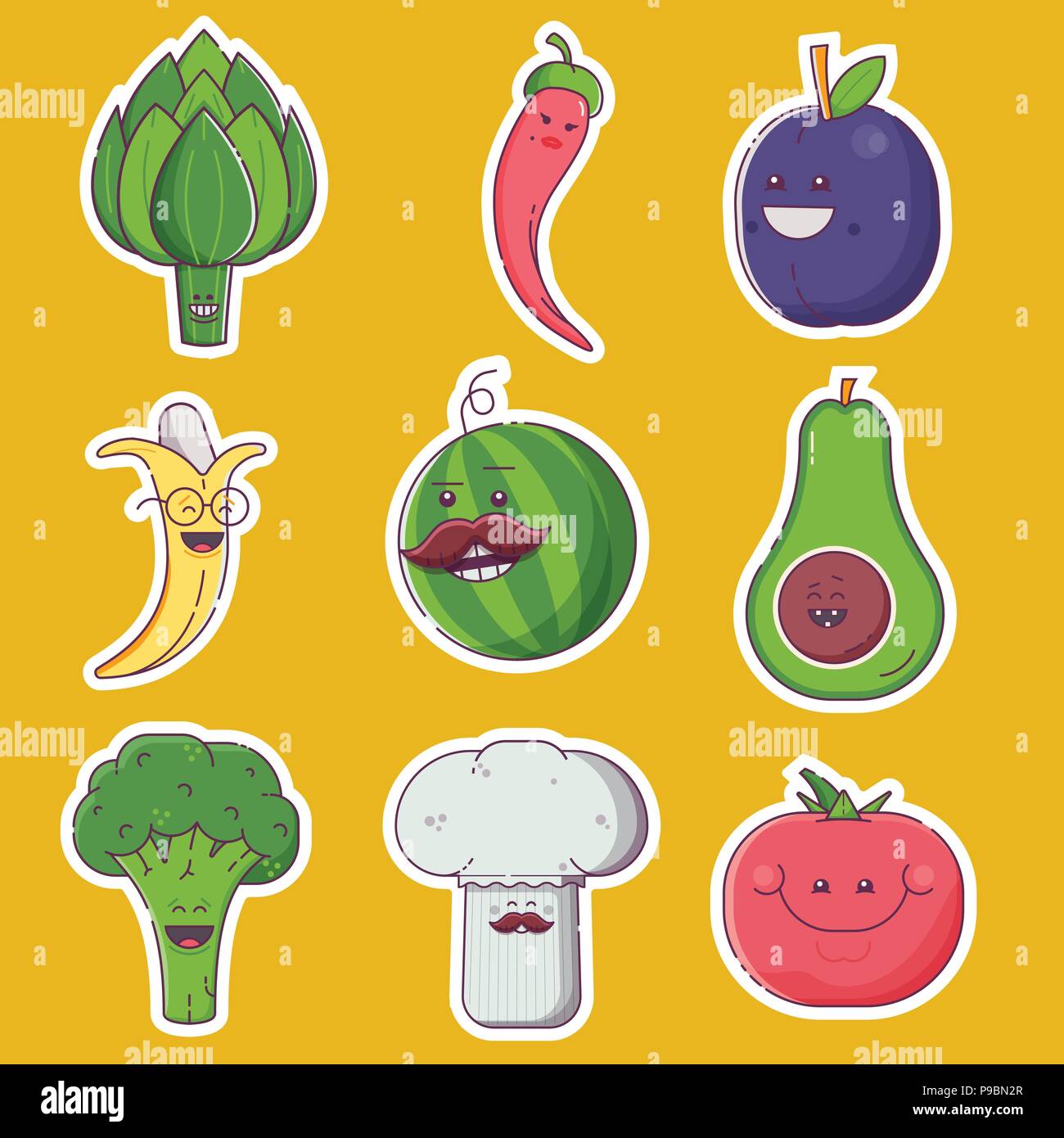 Happy Fruit and Vegetable Characters Stock Vector Image & Art - Alamy