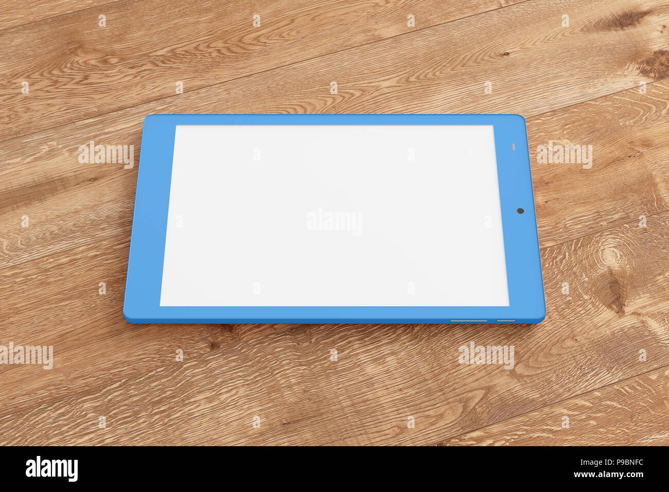 Cyan tablet pc with 4:3 screen aspect ratio with white blank screen ...