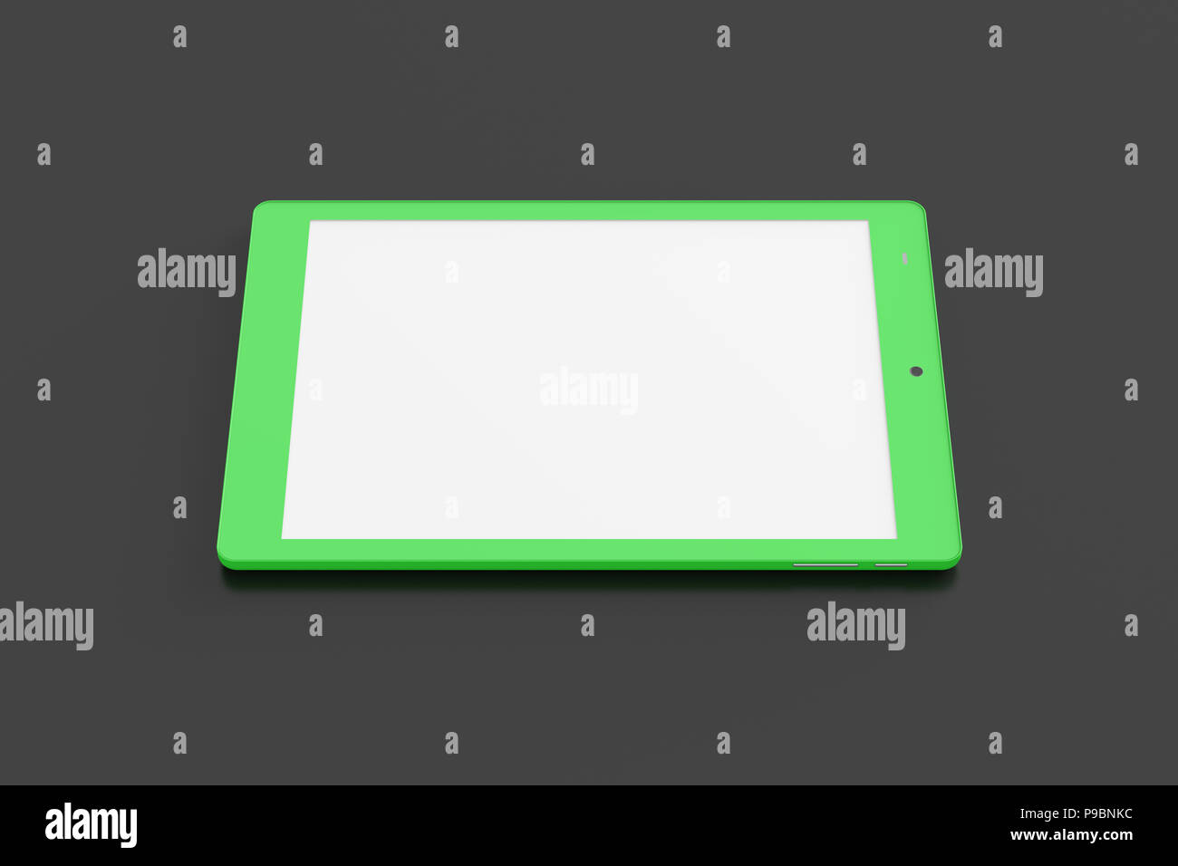 Green tablet pc with 4:3 screen aspect ratio with white blank screen ...