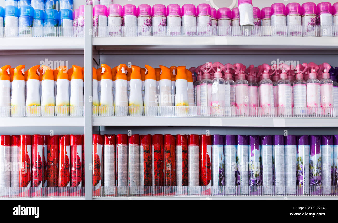 Assortment goods of household chemicals and aroma air freshener in the ...