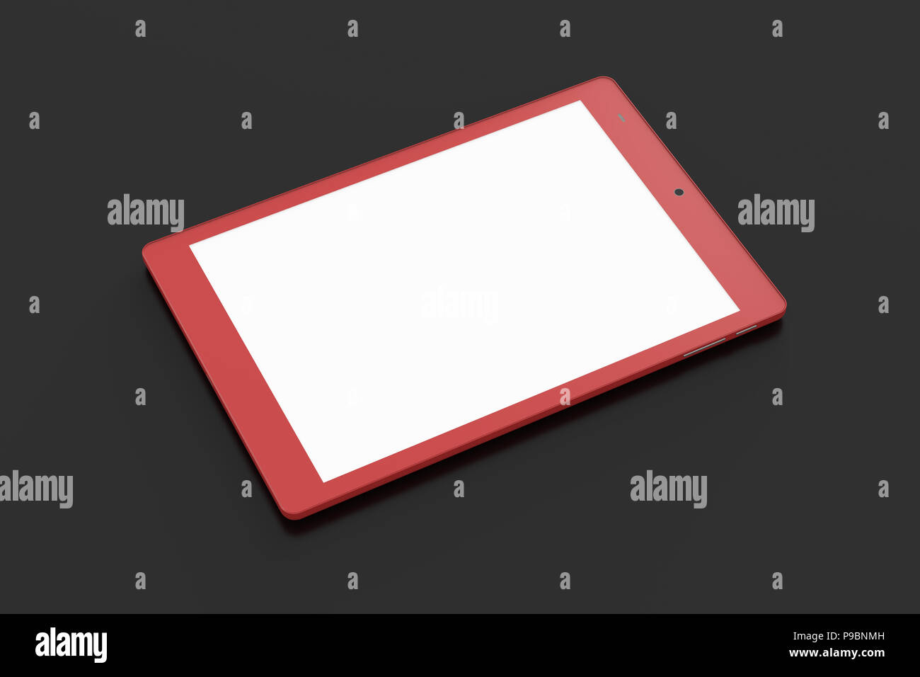 Red tablet pc with 4:3 screen aspect ratio with white blank screen ...