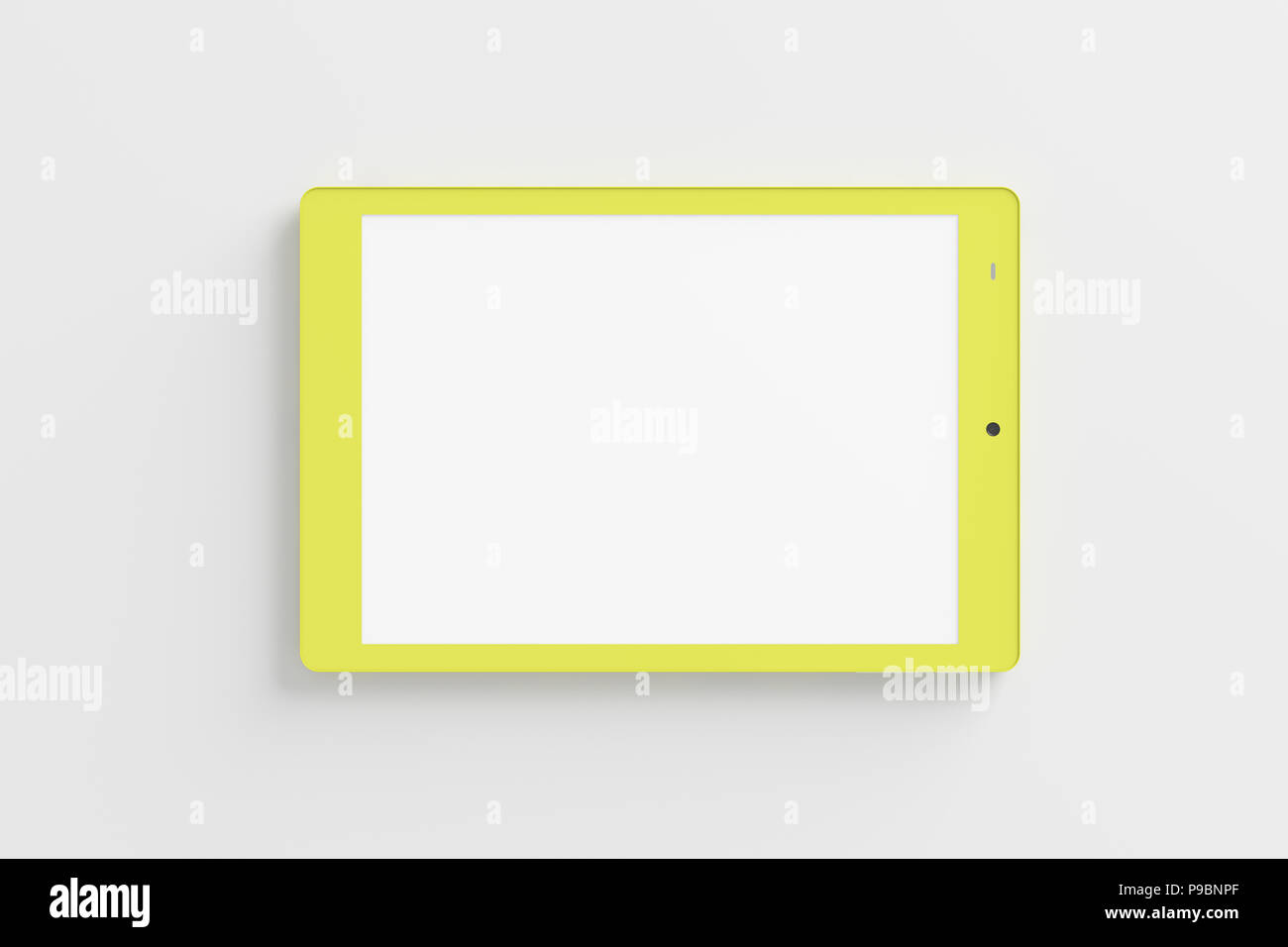 Yellow tablet pc with 4:3 screen aspect ratio with white blank screen ...