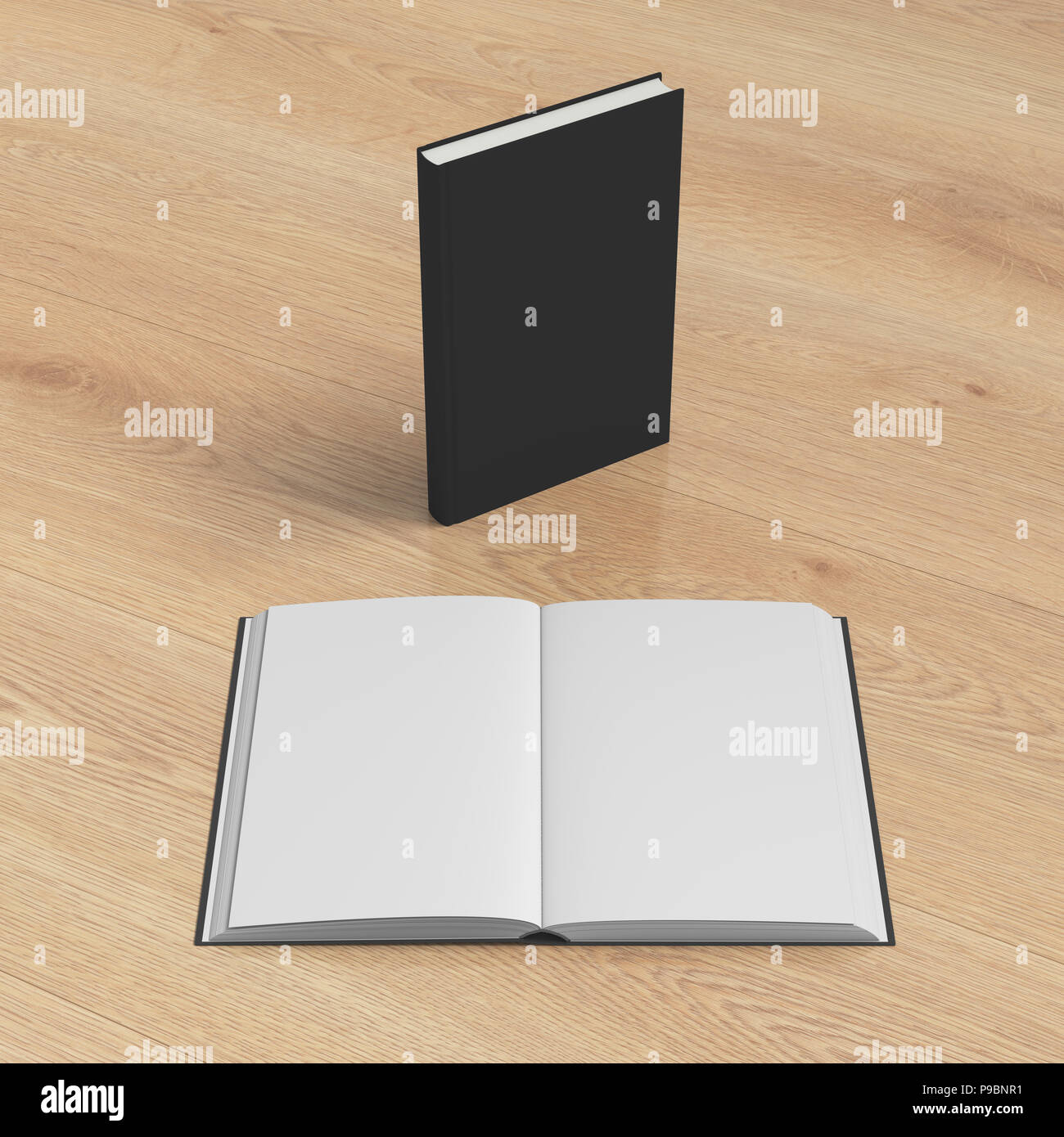 Open and closed books with black cover and blank pages isolated on ...