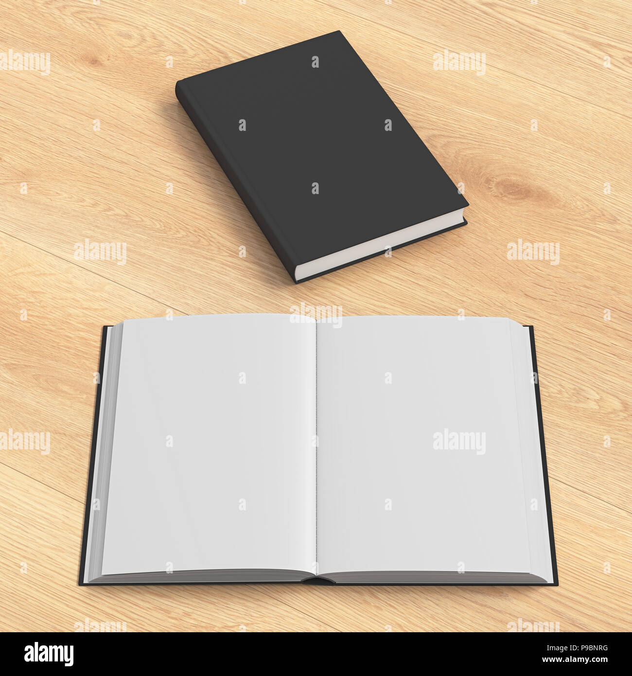 Open and closed books with black cover and blank pages isolated on ...