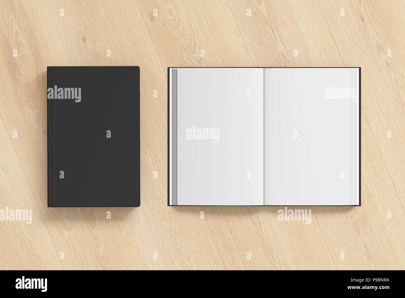 Open and closed books with black cover and blank pages isolated on ...