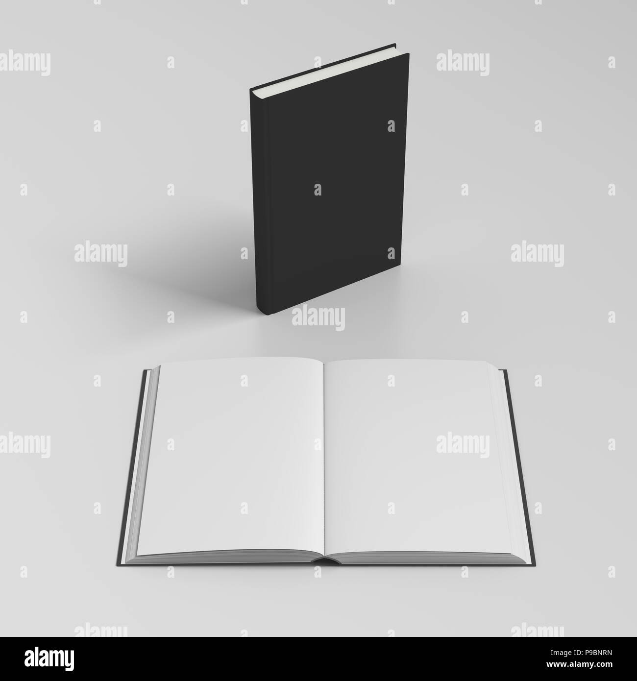 Open and closed books with black cover and blank pages isolated on ...