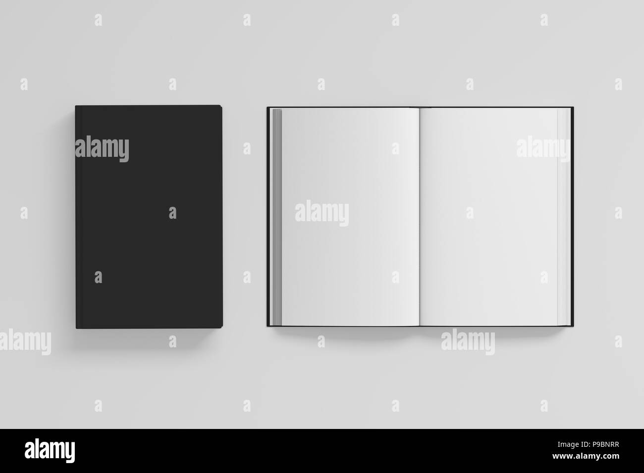 Open and closed books with black cover and blank pages isolated on ...