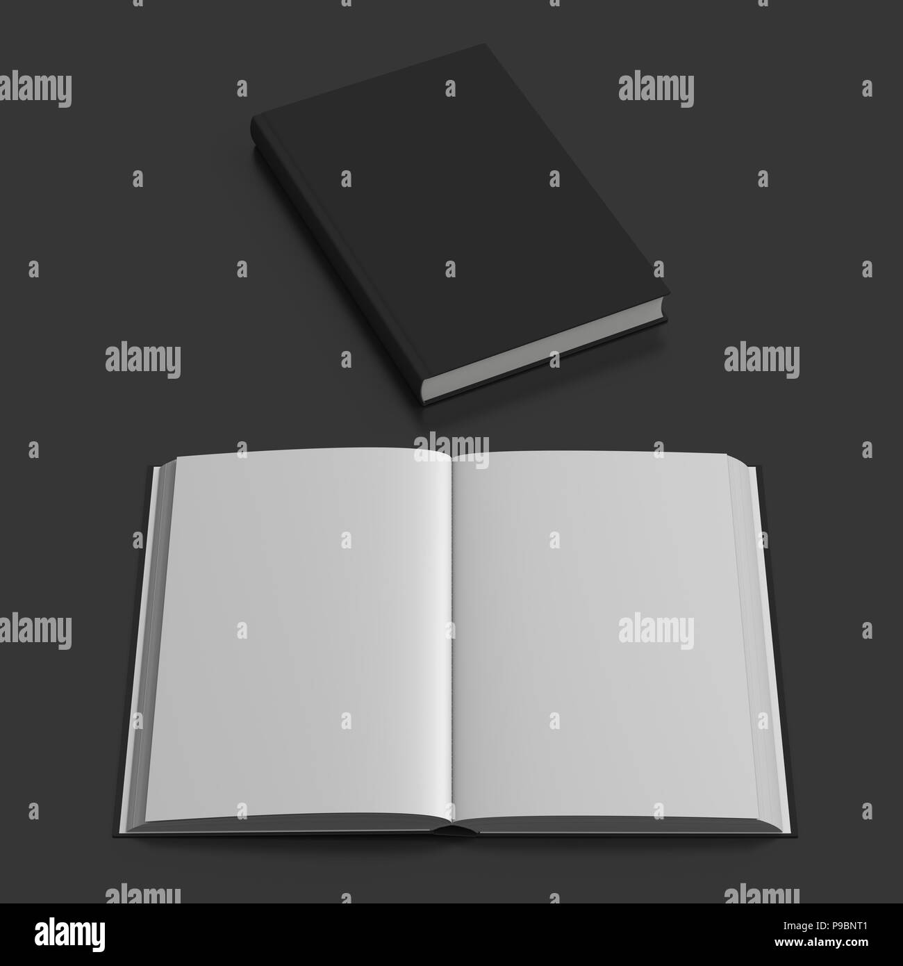 Open and closed books with black cover and blank pages isolated on ...