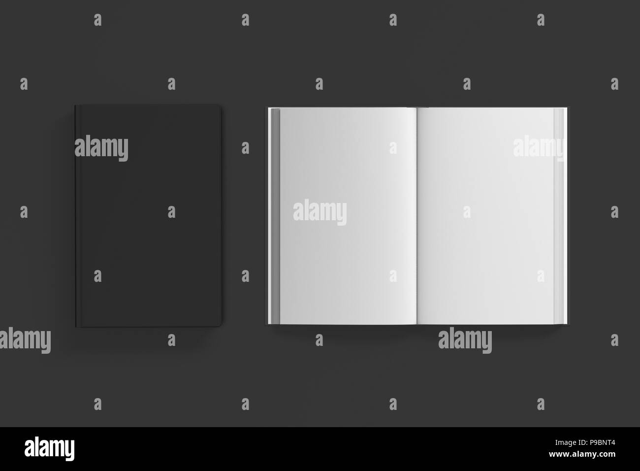 Open and closed books with black cover and blank pages isolated on ...