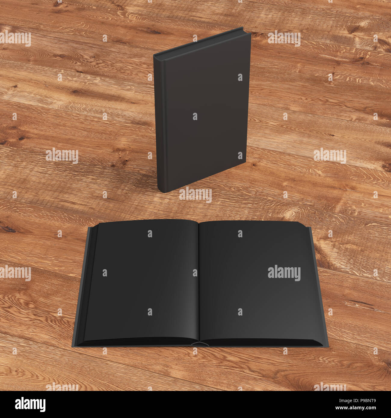 Open and closed books with black cover and blank black pages isolated ...