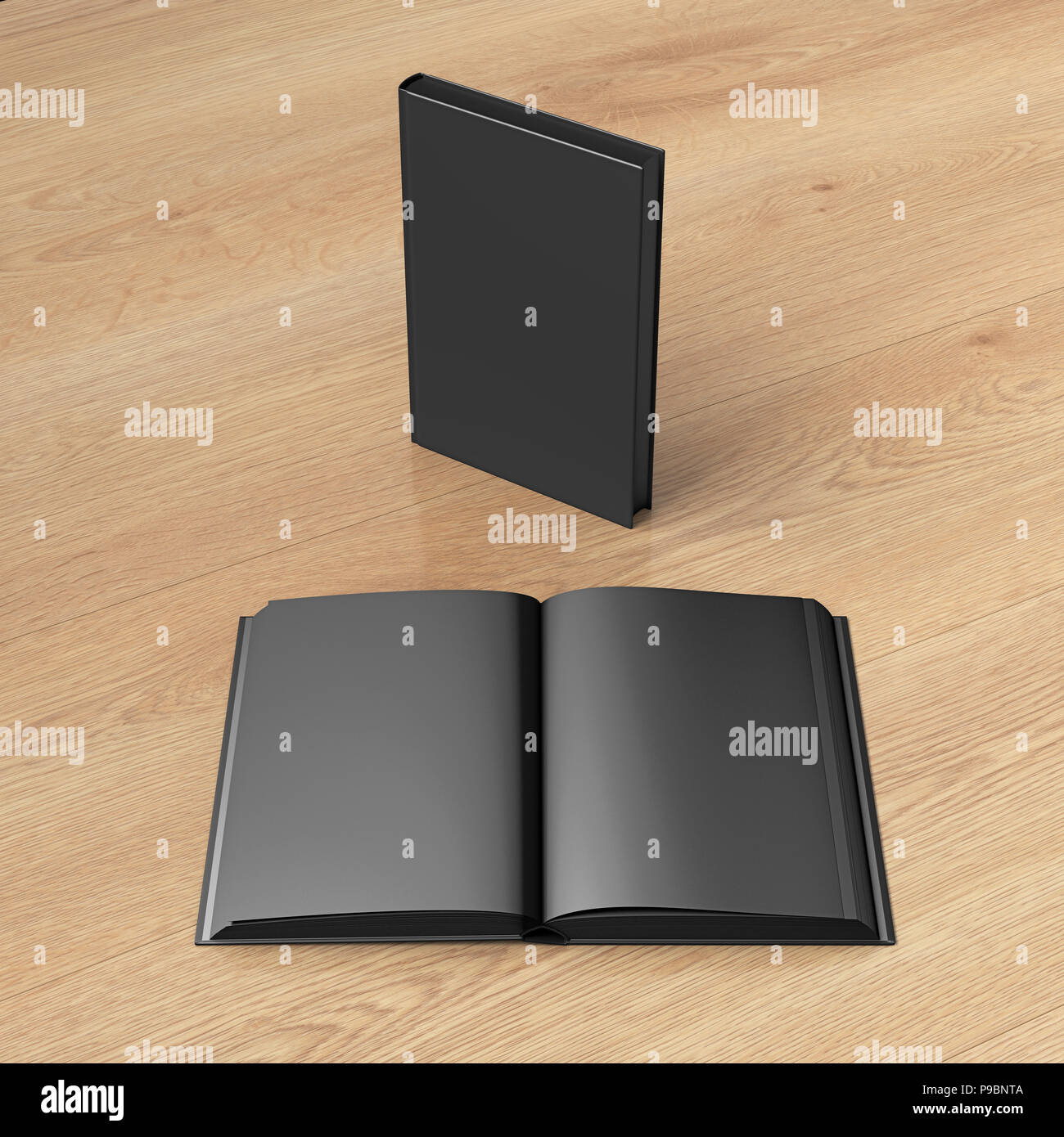 Open and closed books with black cover and blank black pages isolated ...