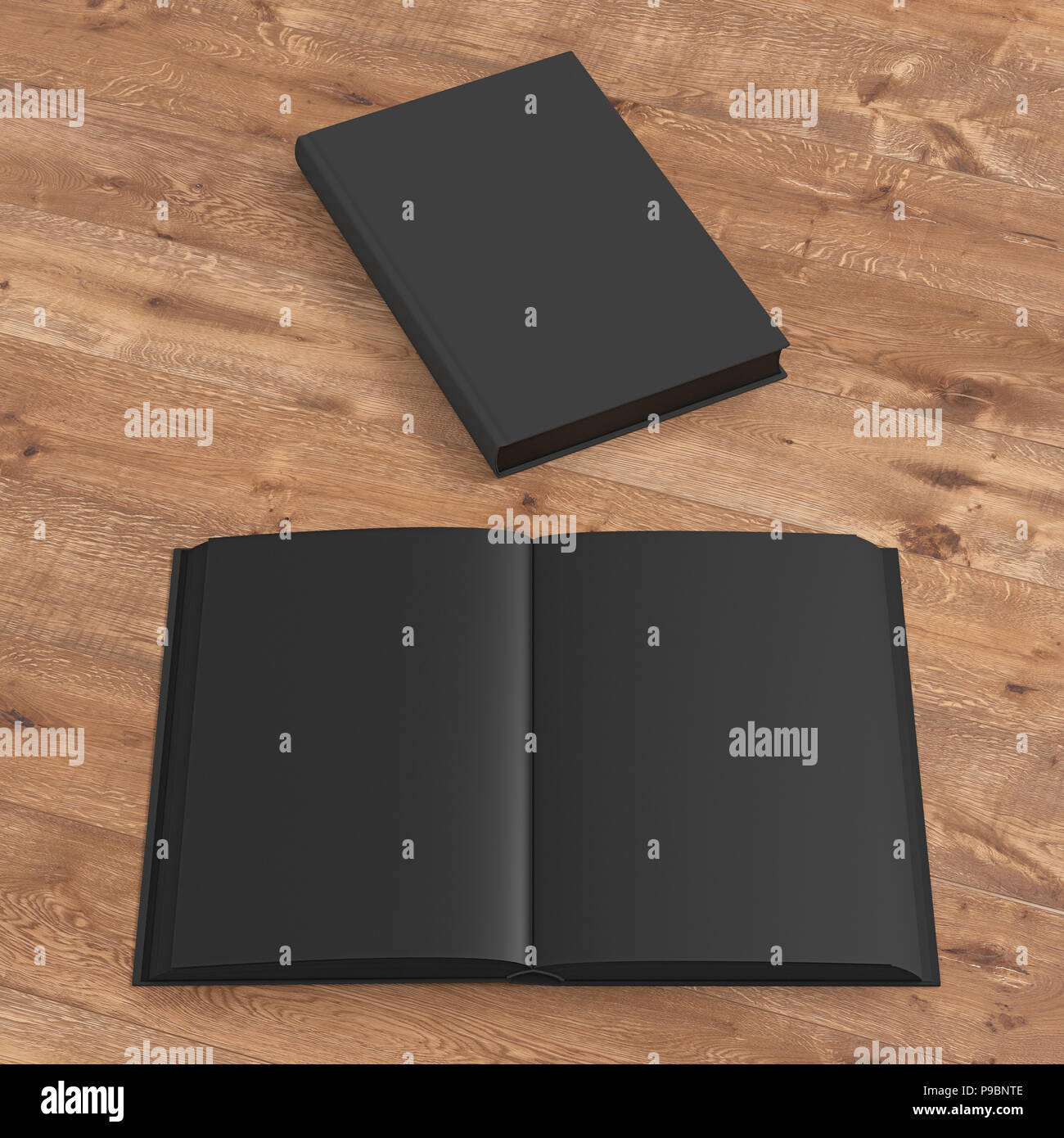 Open and closed books with black cover and blank black pages isolated ...