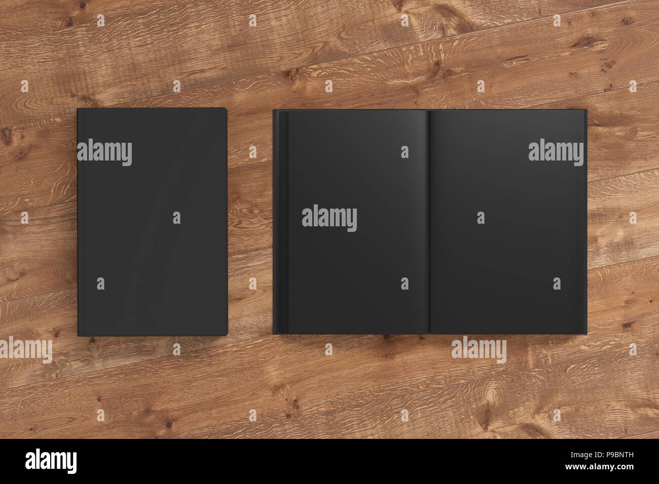 Open and closed books with black cover and blank black pages isolated ...