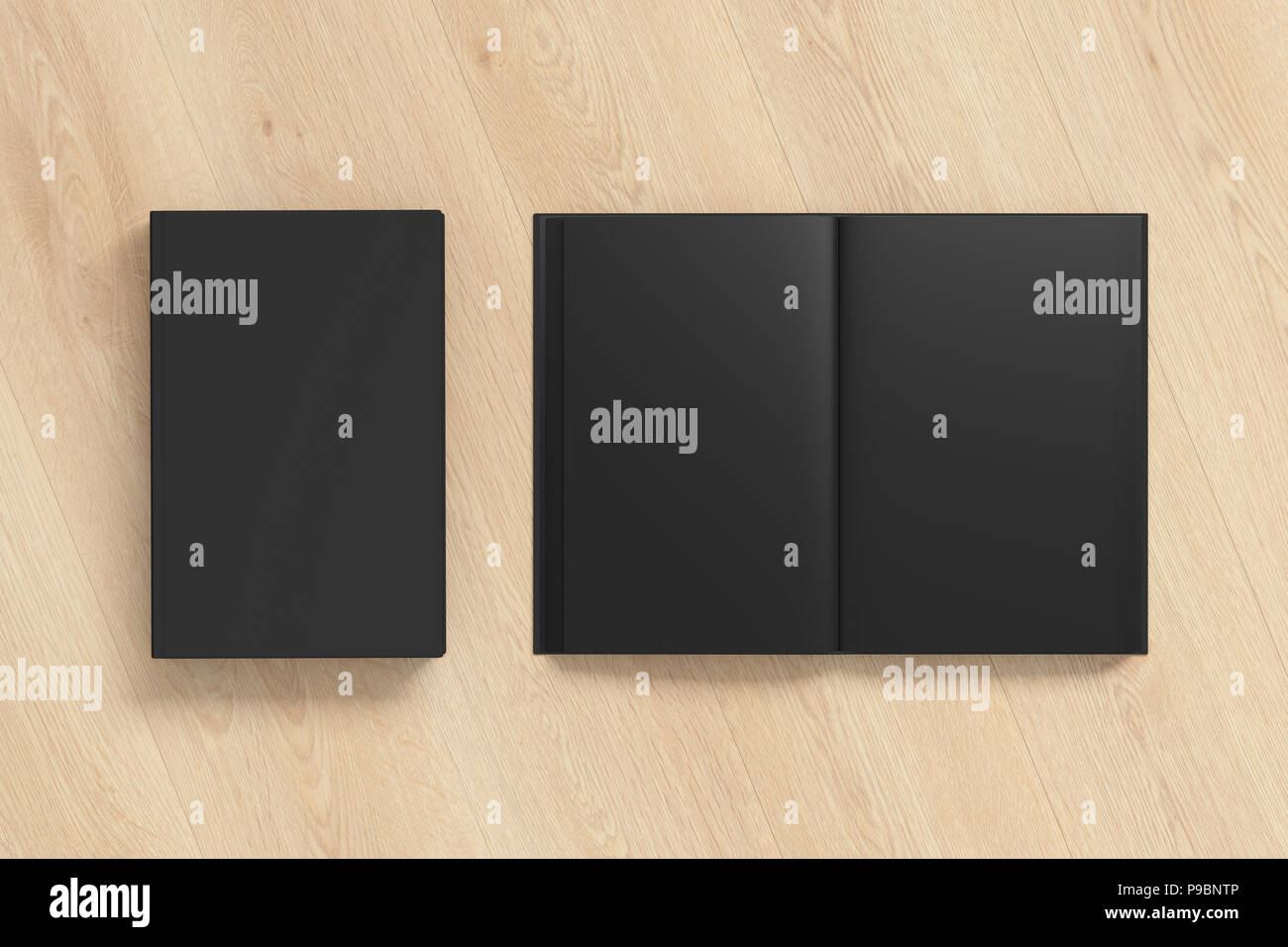 Open and closed books with black cover and blank black pages isolated ...