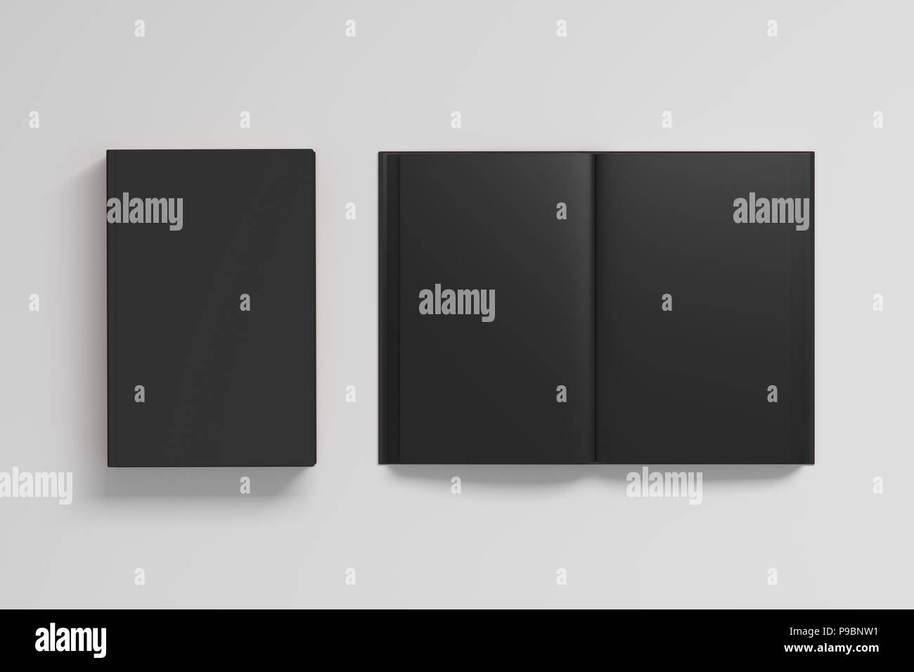 Open and closed books with black cover and blank black pages isolated ...
