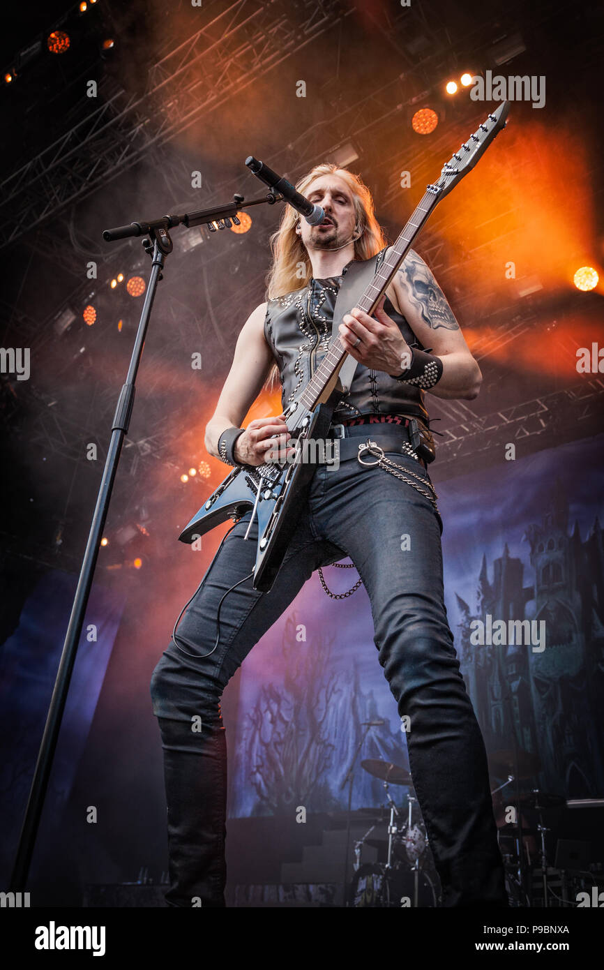 Swedish heavy metal band HammerFall on stage at the 2015 Copenhell ...