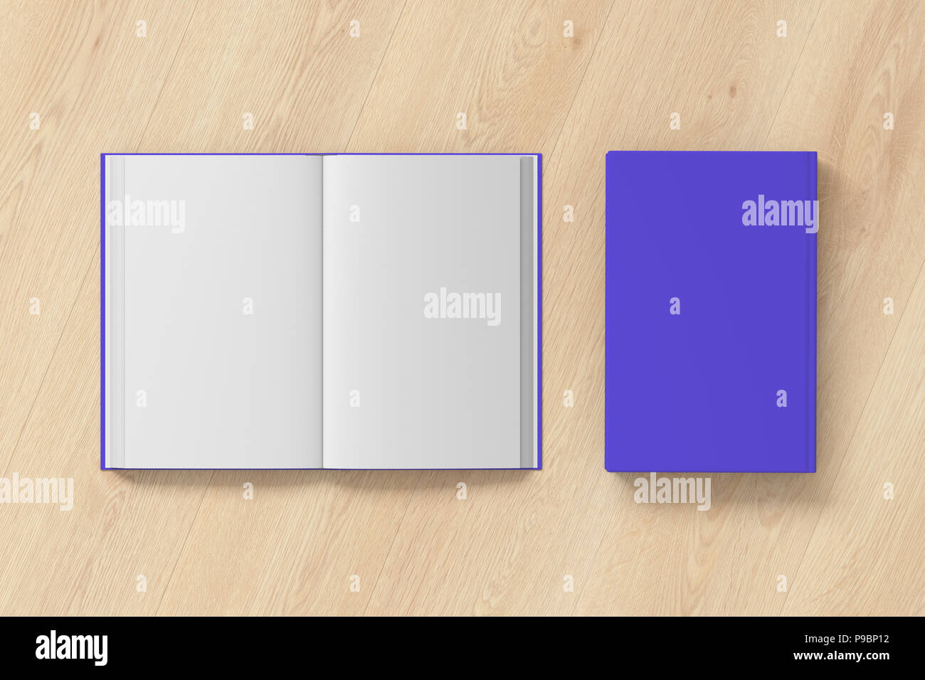 Open and closed books with blue cover and blank pages isolated on ...