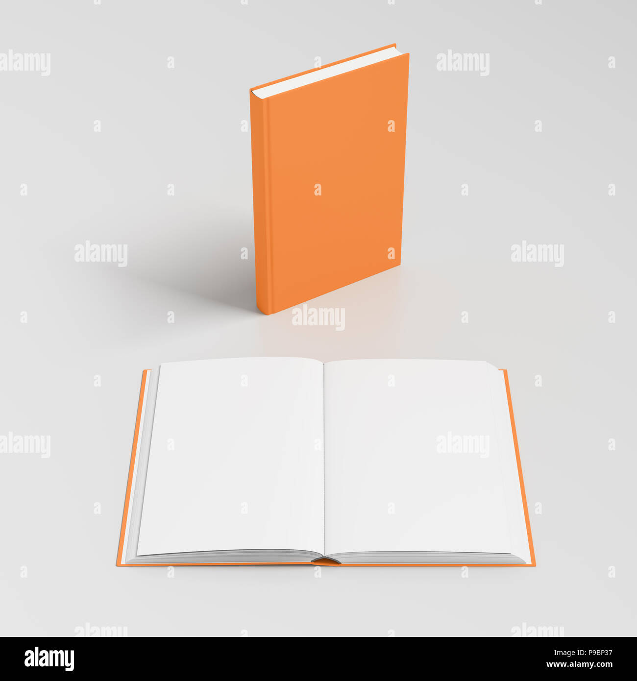 Open and closed books with orange cover and blank pages isolated on ...
