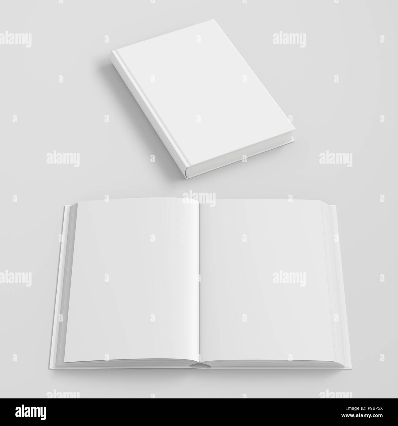 Open and closed books with white cover and blank pages isolated on ...