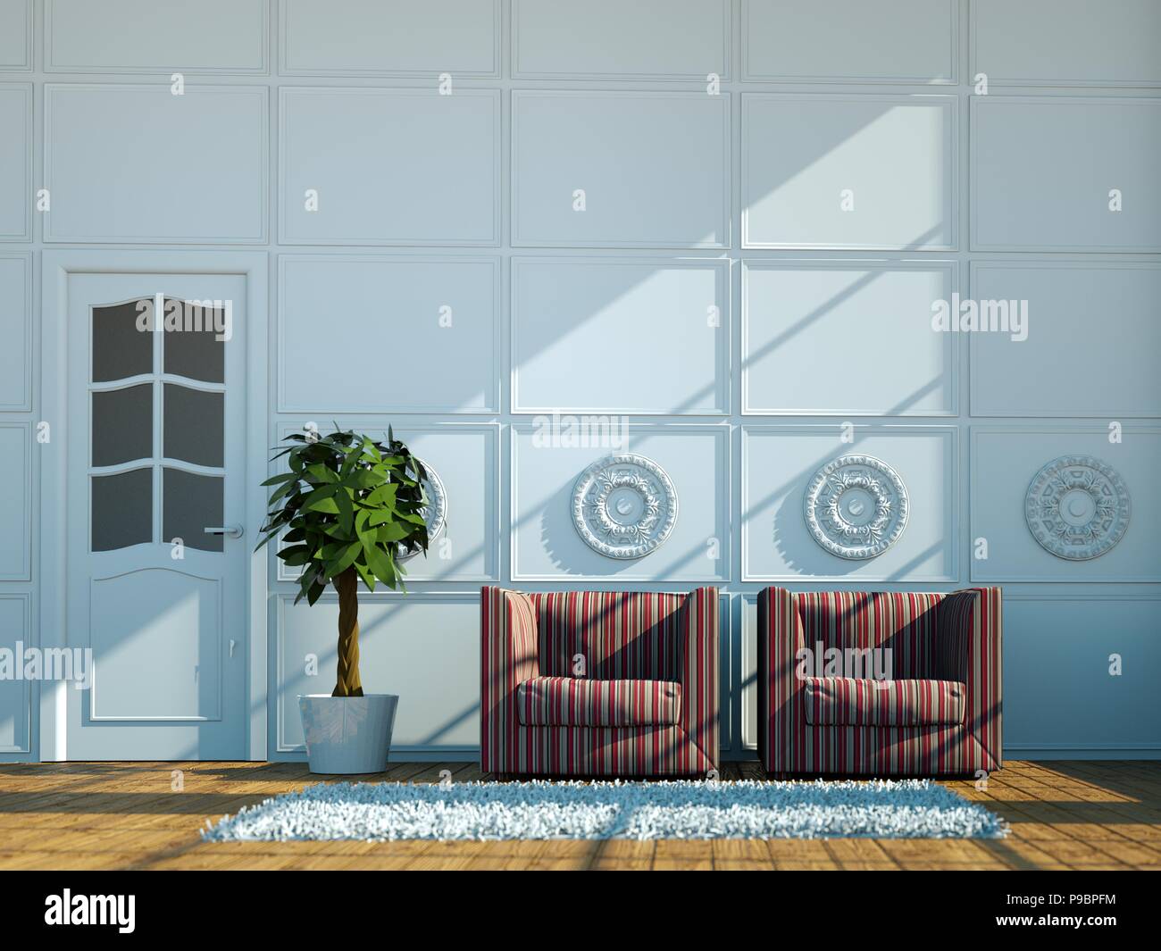 Interior design modern bright room with armchair Stock Photo - Alamy