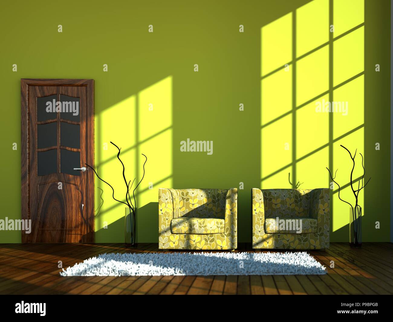 Interior design modern bright room with armchair Stock Photo - Alamy