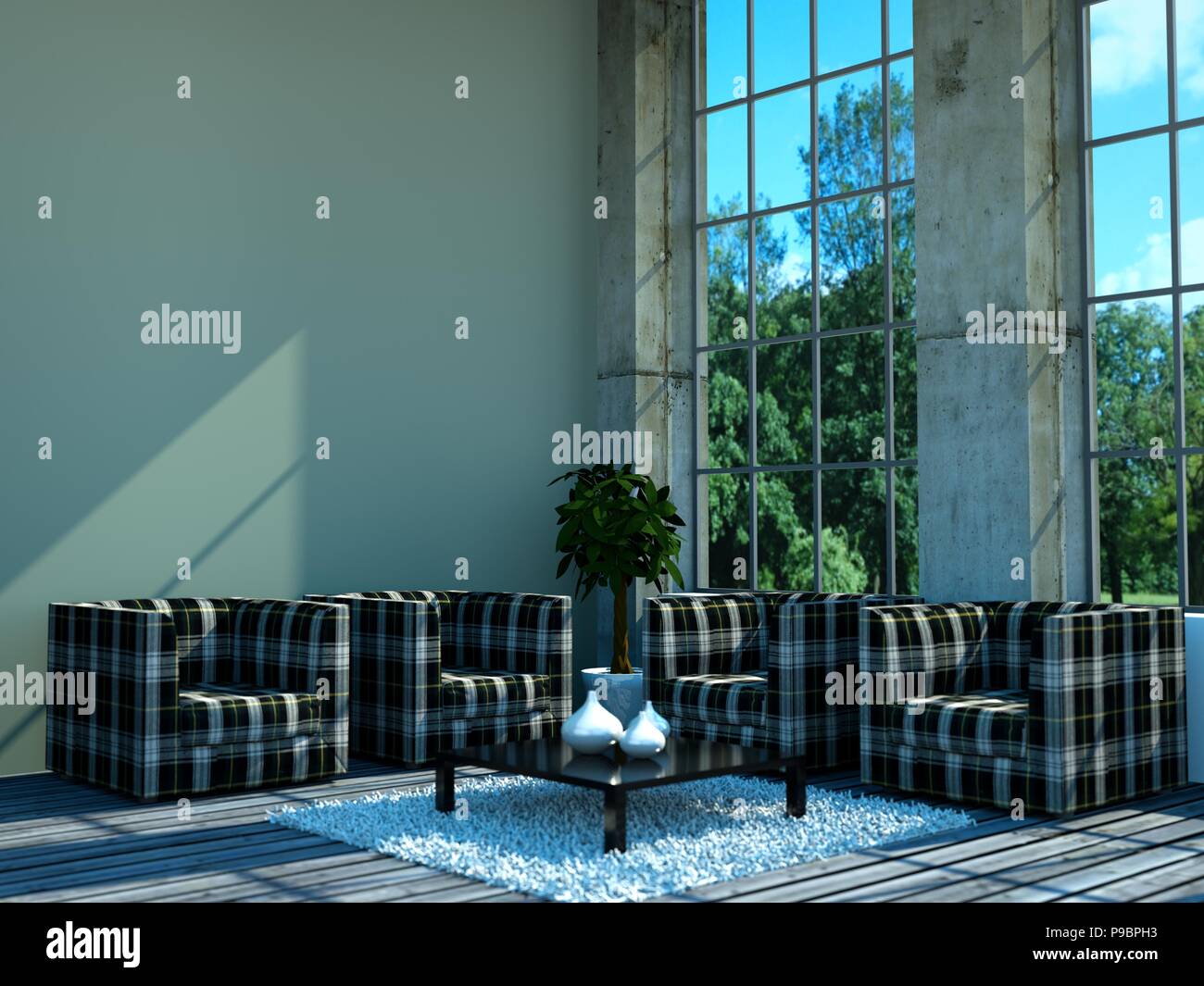 Interior design modern bright room with armchair Stock Photo - Alamy
