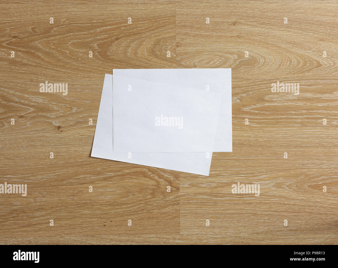Blank sheet of paper landscape orientation on wooden background Stock ...
