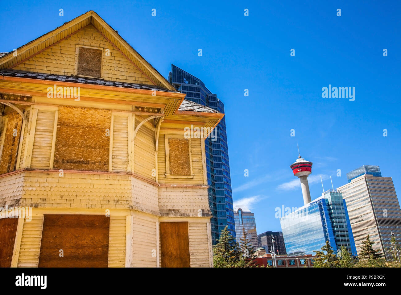 Historic house in front of the skyline of Calgary Alberta Canada Stock ...