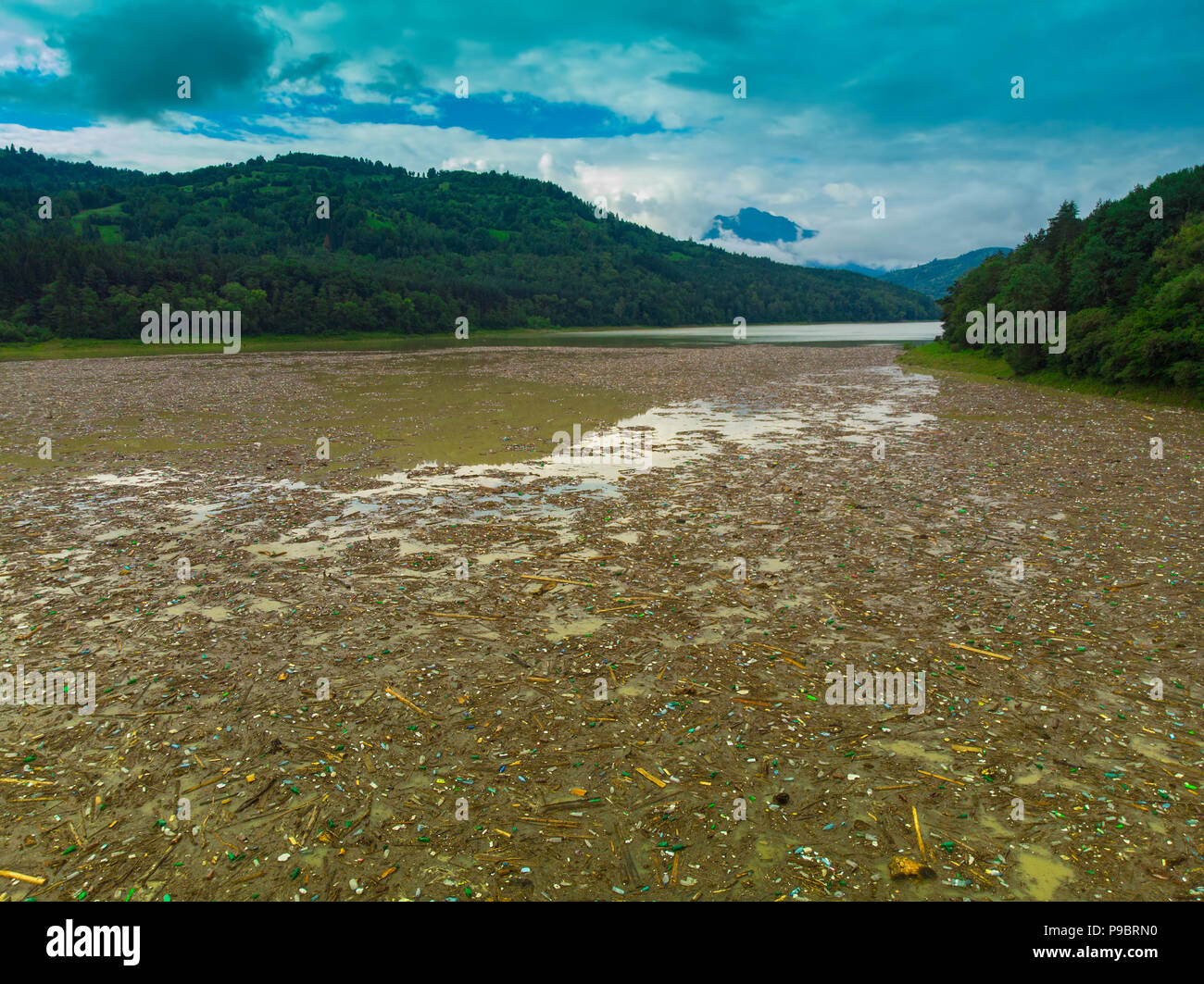 lake pollution in Romania, Carpathian mountain landscape Stock Photo ...