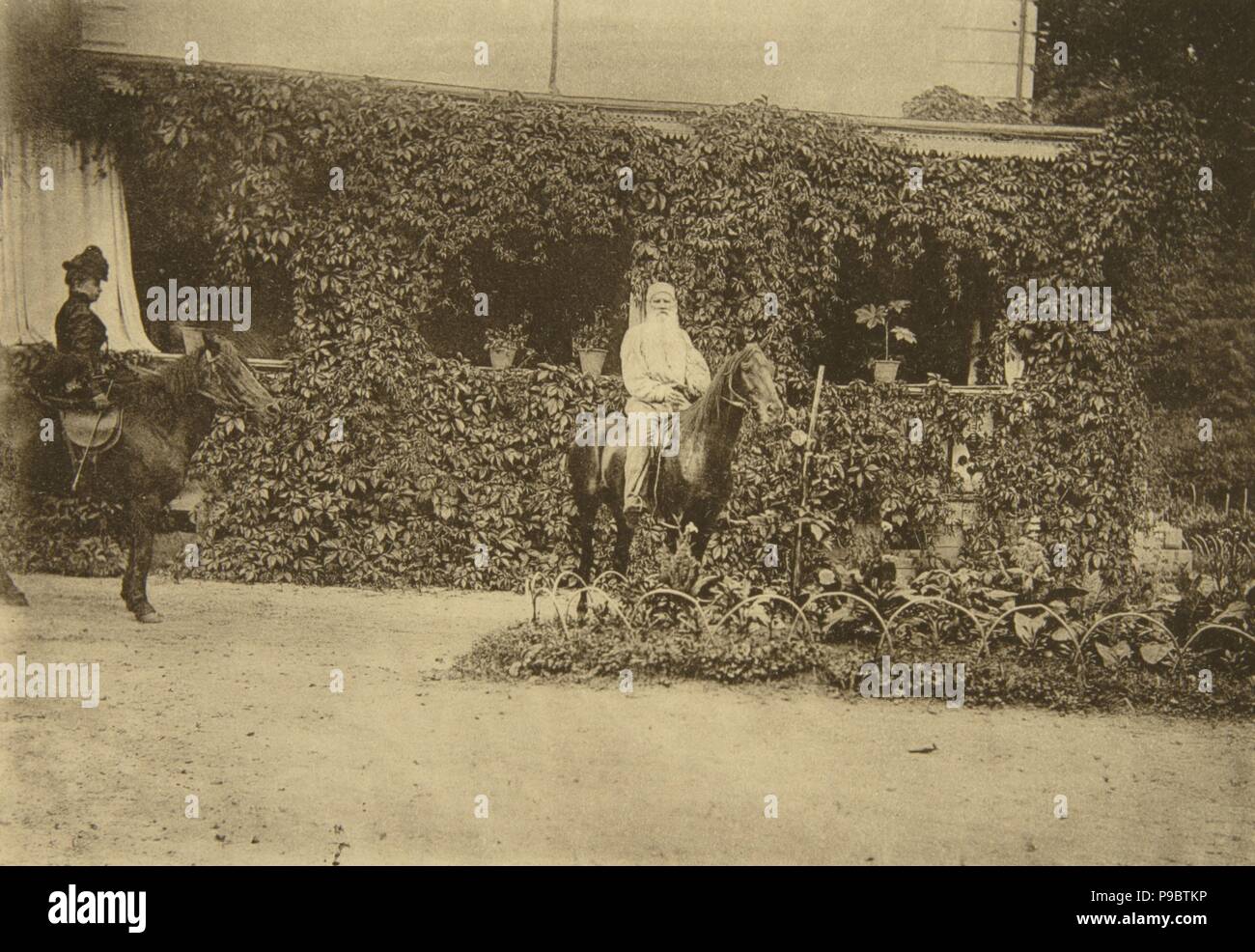 Leo Tolstoy with his wife, Sophia Andreevna, riding in Moscow. Museum ...