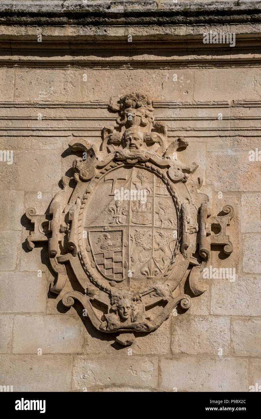 Coat of Arms om facade of Catedral de Santa María in Burgos, Castile ...