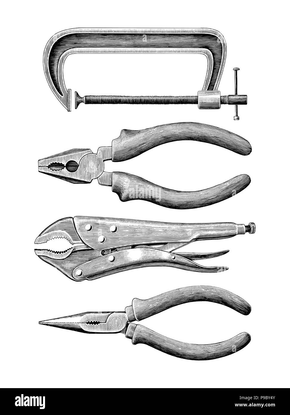 Clamp set hand drawing vintage clip art isolated on white background ...