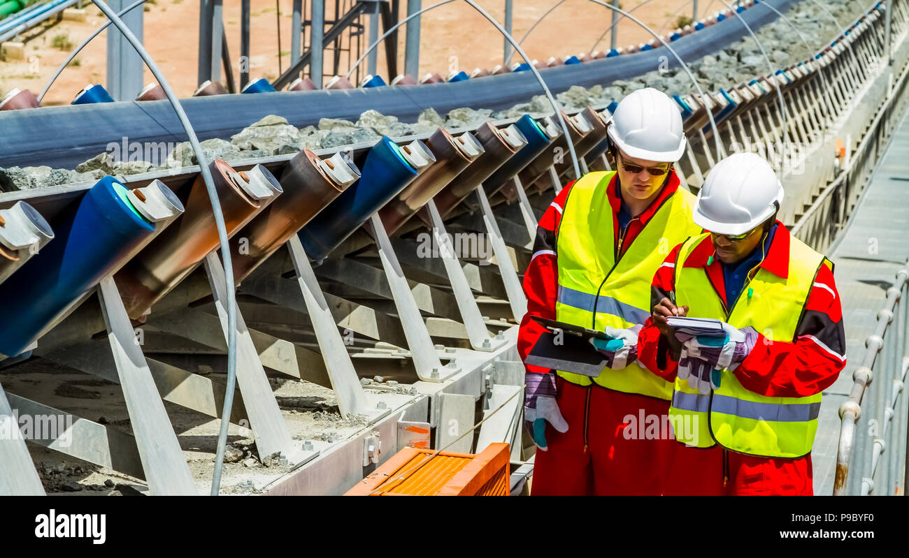 Rustenburg, South Africa, October 15, 2012, Conveyor belt transporting ...