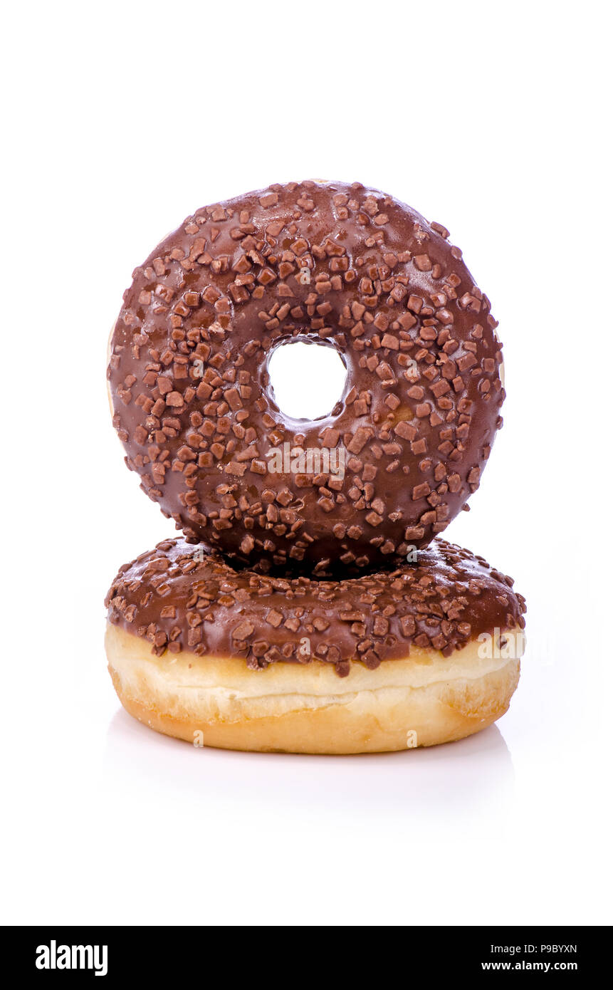 Two chocolate frosting donuts hi-res stock photography and images - Alamy
