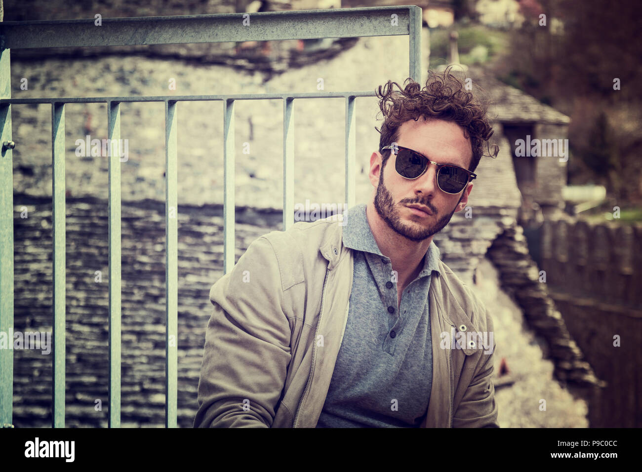 Attractive man outdoor in old European castle Stock Photo - Alamy