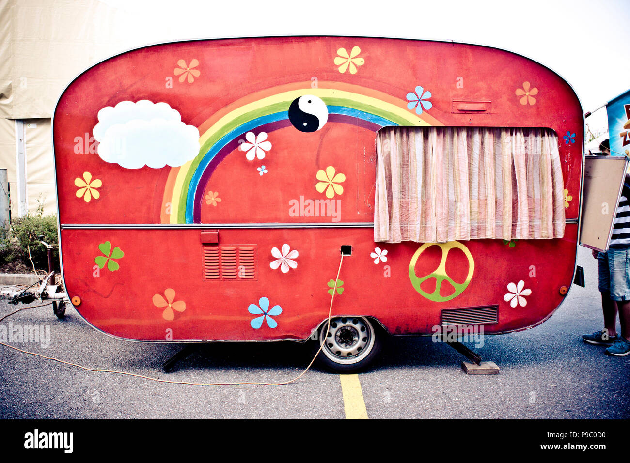 retro seventies hippie caravan for selling ice cream Stock Photo - Alamy