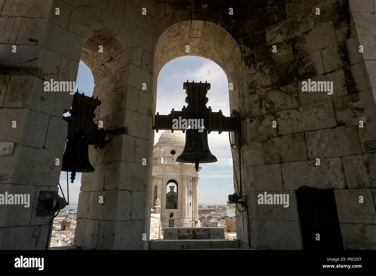 The bells in the tower of the Cadiz Cathedral Catedral de Santa Cruz de ...
