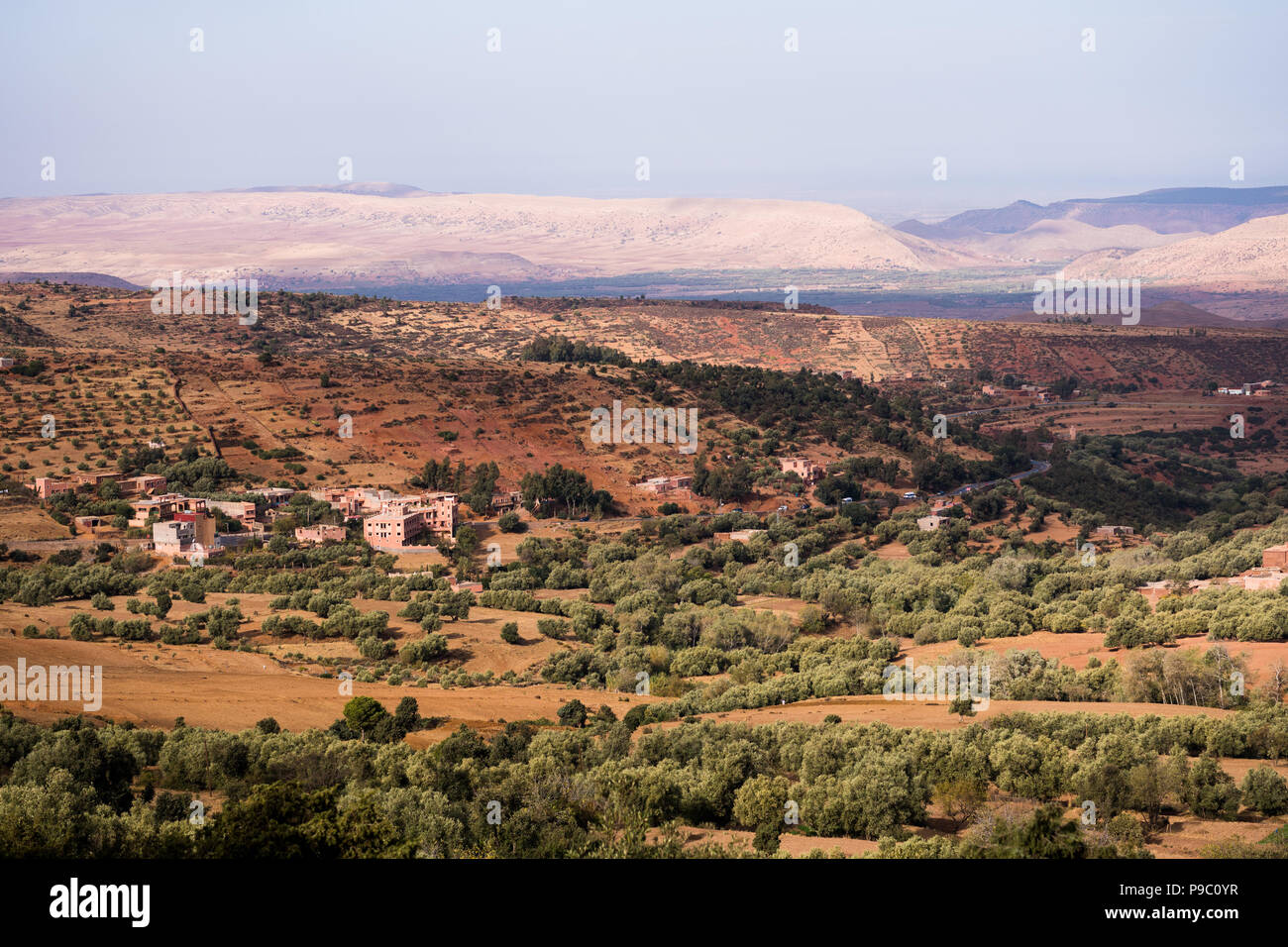 Small Moroccan rural village in Atlas mountains with lots of trees ...