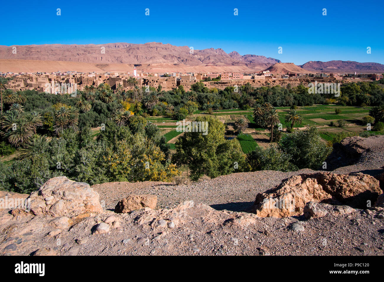 Landscape view of Atlas mountains and oasis around Douar Ait Boujane ...