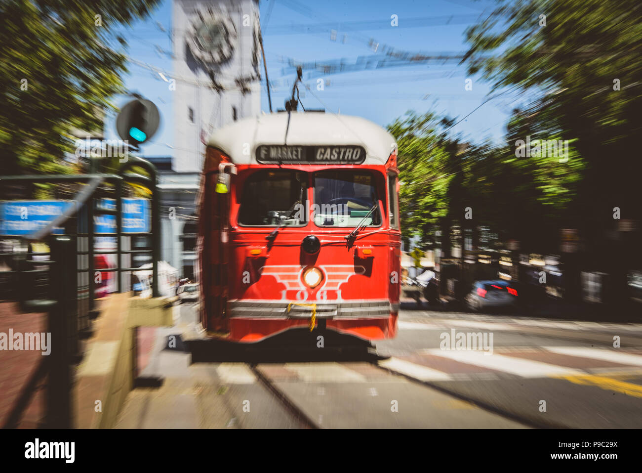 Old style tram in central San Francisco, USA Stock Photo - Alamy