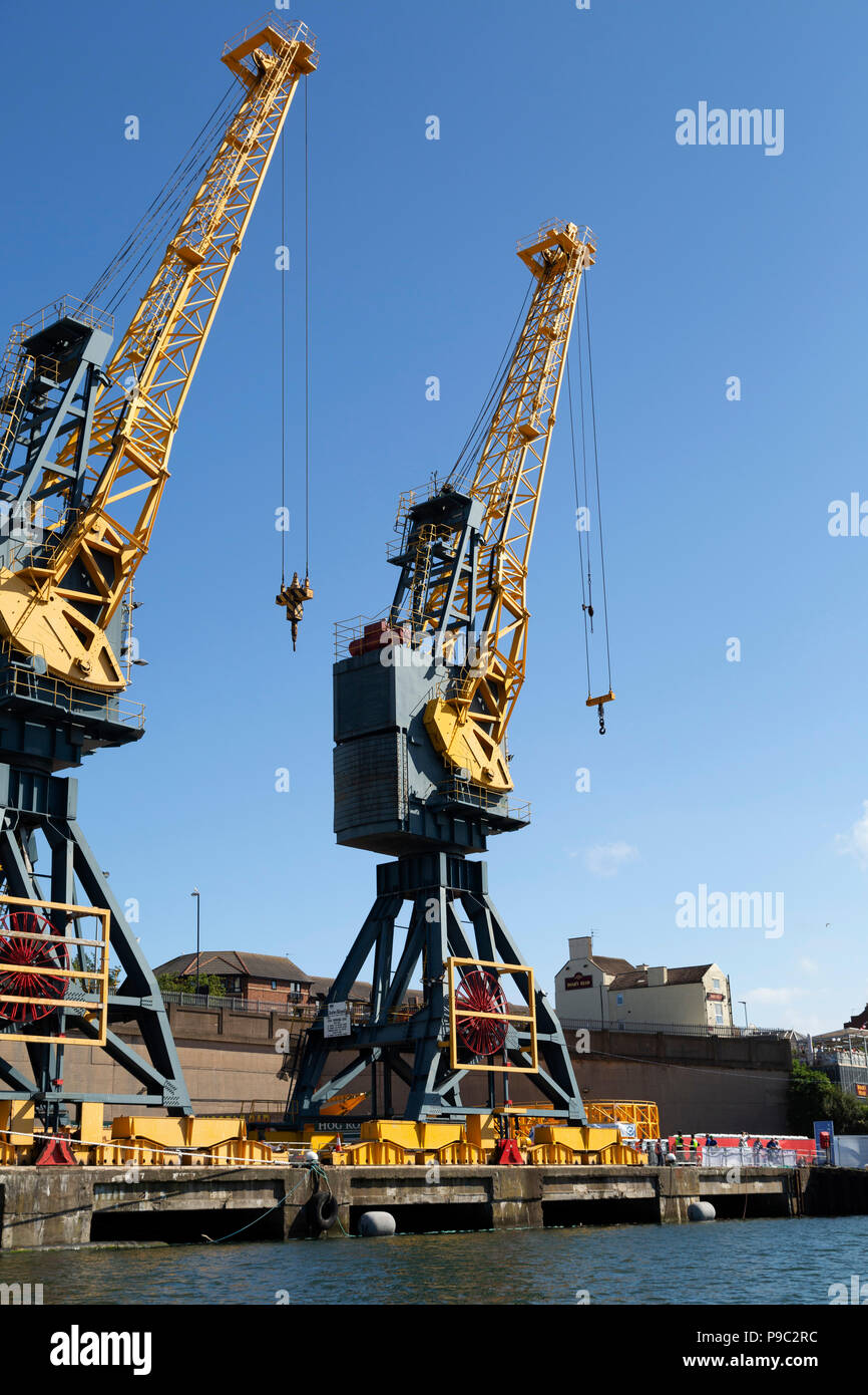 Cranes at the Port of Sunderland in north-east England. The dockside ...